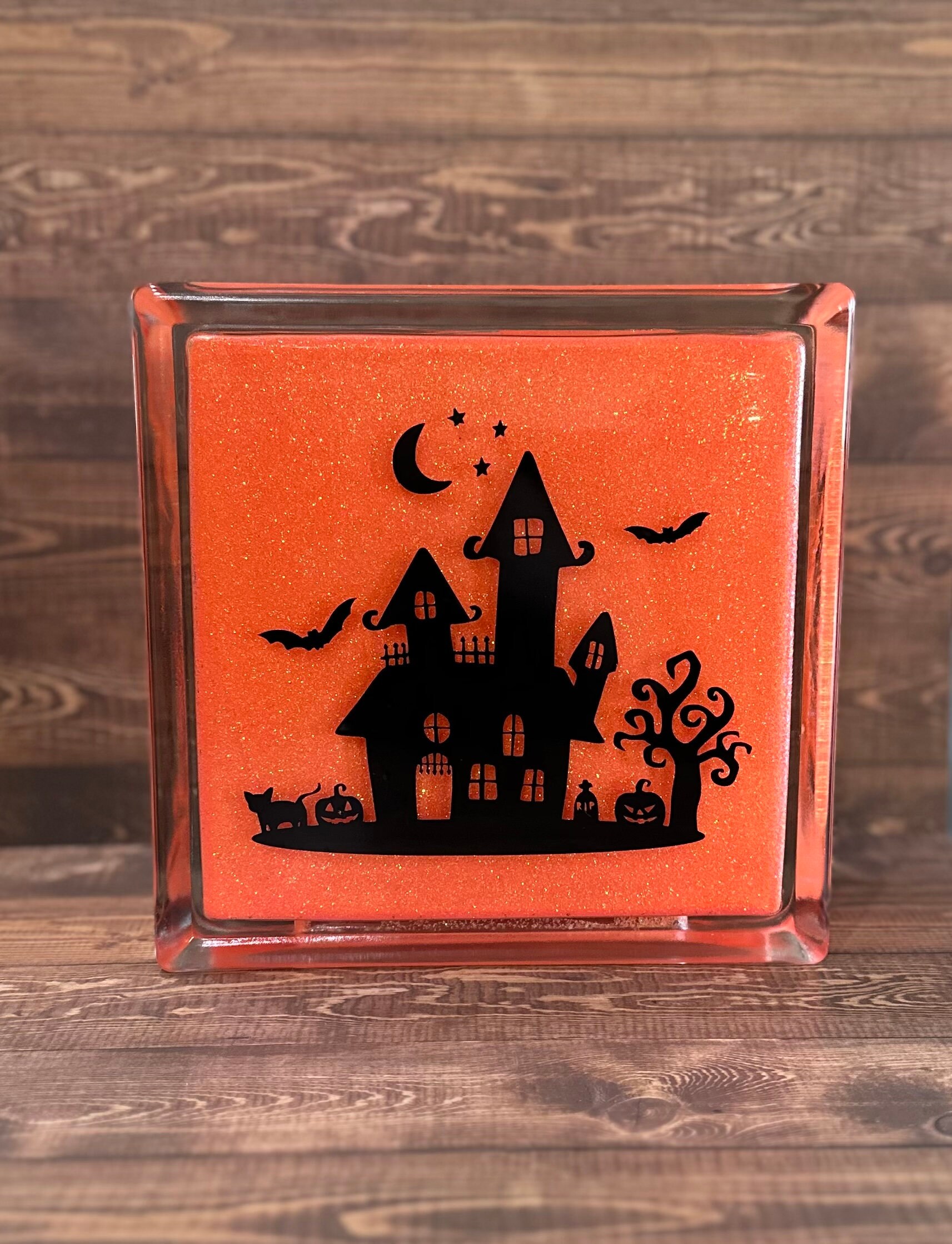 Glittered Glass Block Halloween Decoration With Lights - Etsy