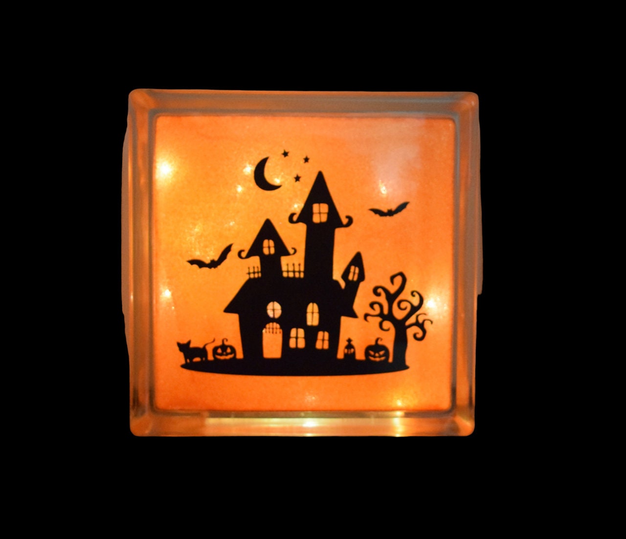 Glittered Glass Block Halloween Decoration With Lights - Etsy