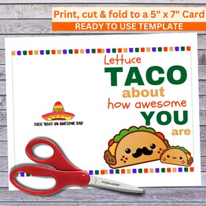 Funny 5x7 Printable Father's Day Greeting Card Puns Dad Lettuce Taco ...