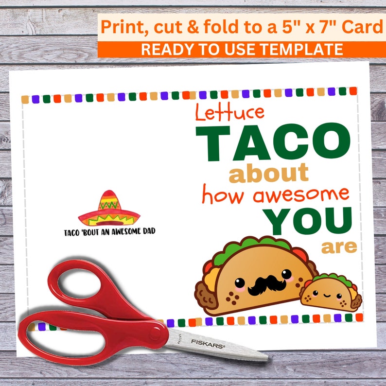 Funny 5x7 Printable Father's Day Greeting Card Puns Dad Lettuce Taco ...