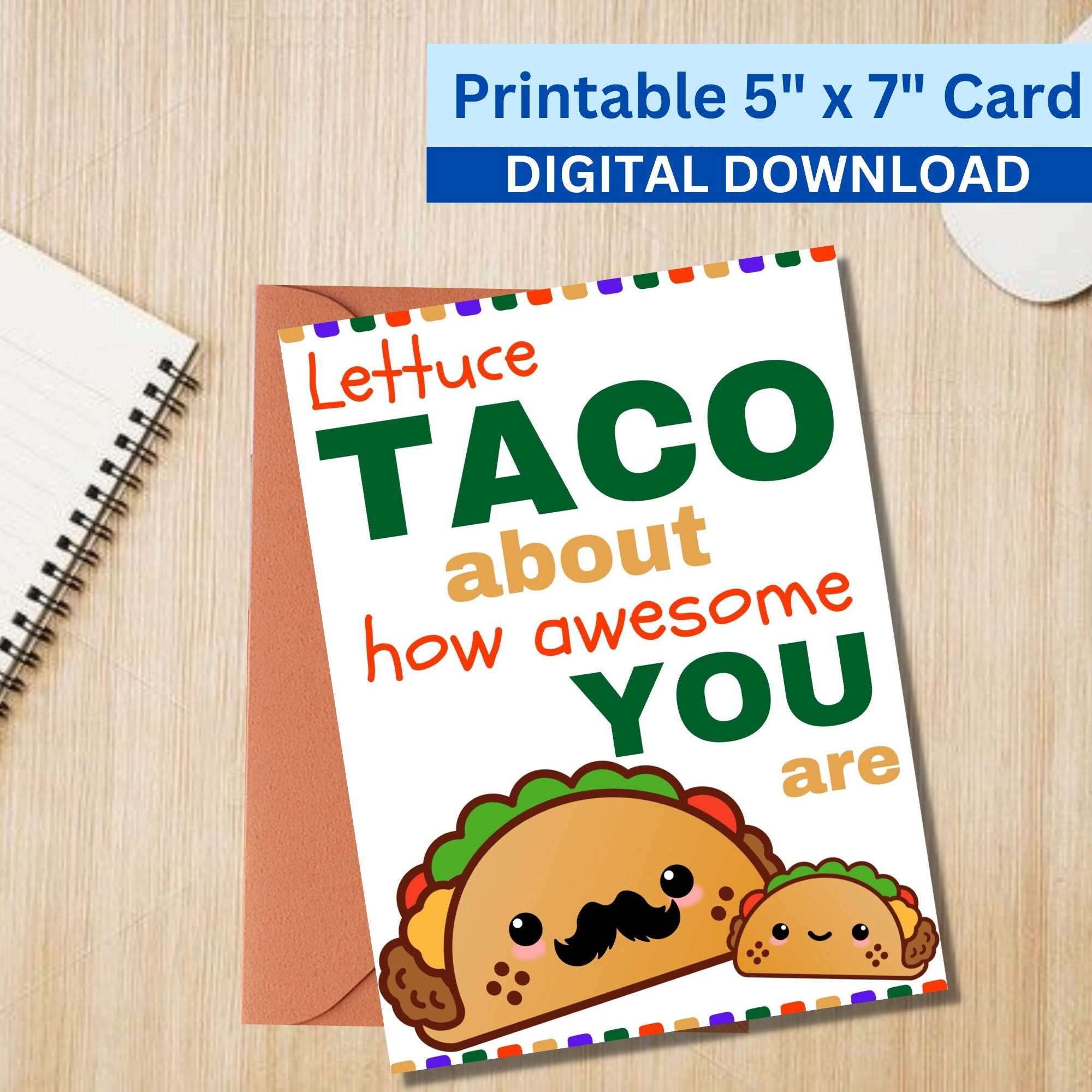 Funny 5x7 Printable Father's Day Greeting Card Puns Dad Lettuce Taco ...