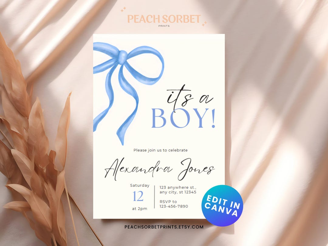 Blue Ribbon Baby Shower Invitation Template for Boy Baby Shower Elegant ...