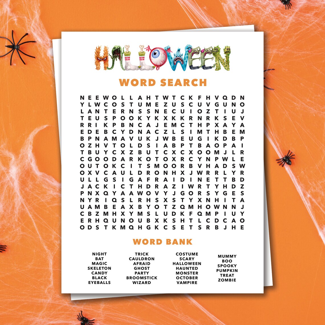 Word Search Halloween Themed Party Games Printable Halloween Word ...