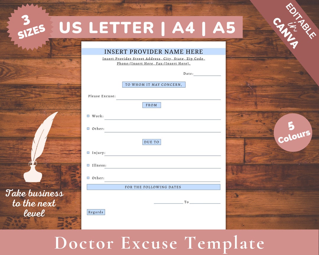 Printable Doctor's Excuse Template, Doctors Excuse Template, Medical ...