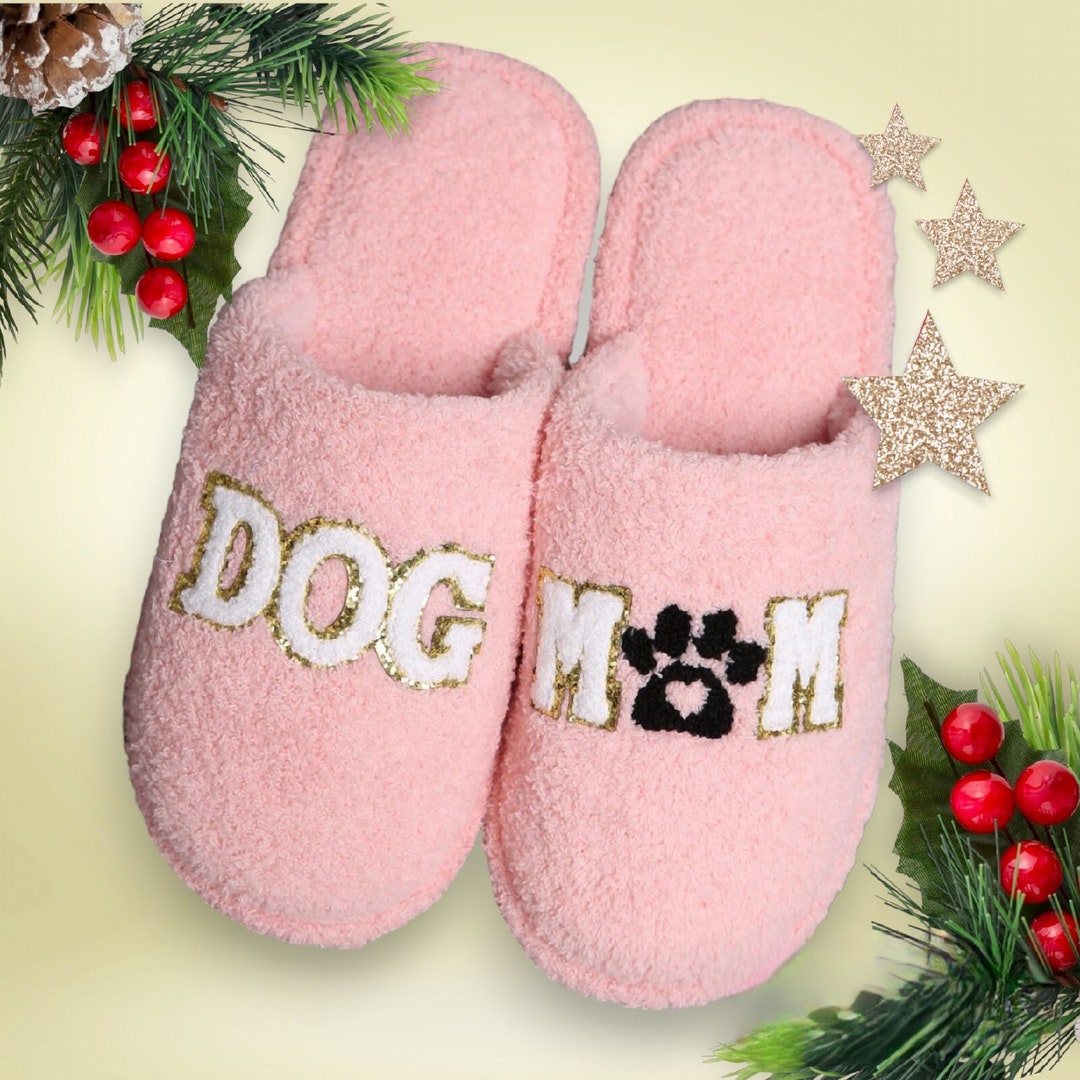 Sequined Dog Mom Slippers With Paw Print Microfiber Slide on Slippers ...