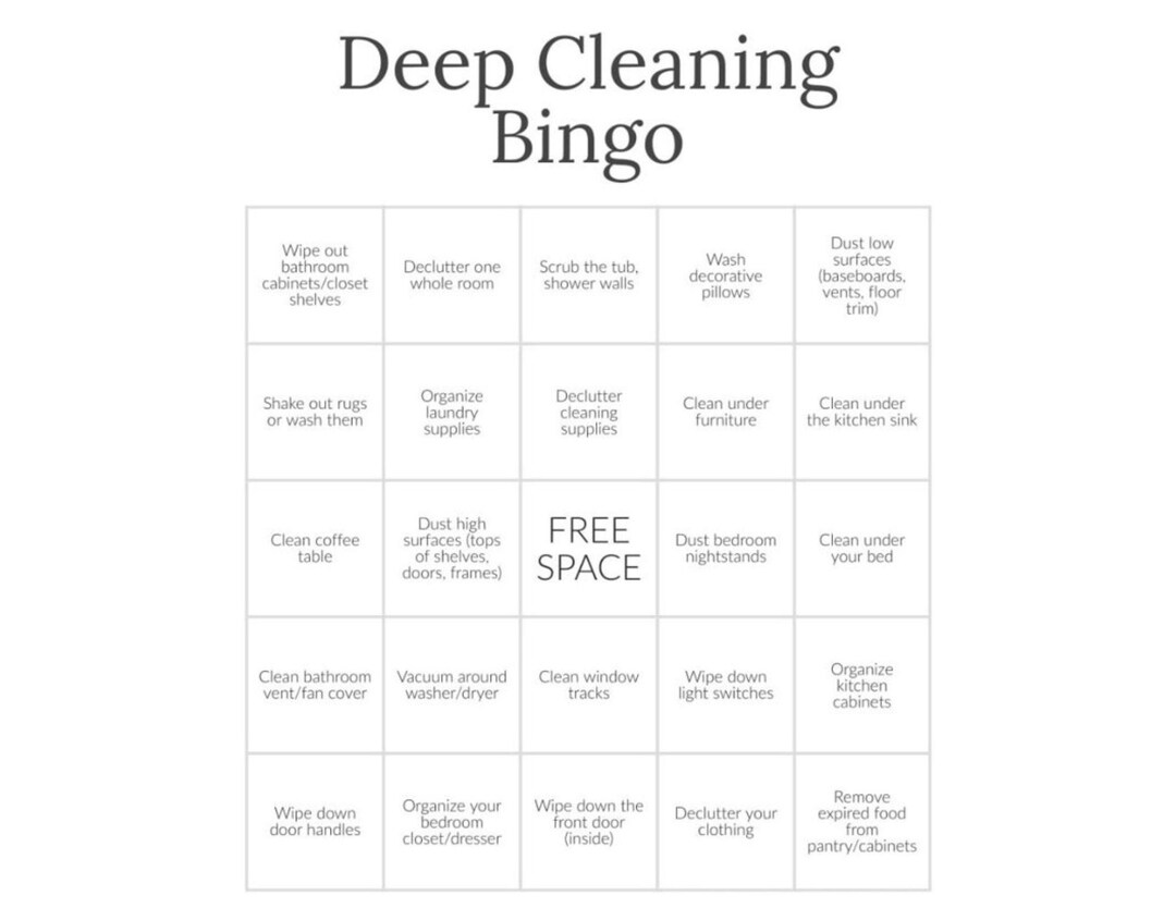 Set of 12 Deep Cleaning Bingo Cards Ink Saver JPEG Digital Download to ...