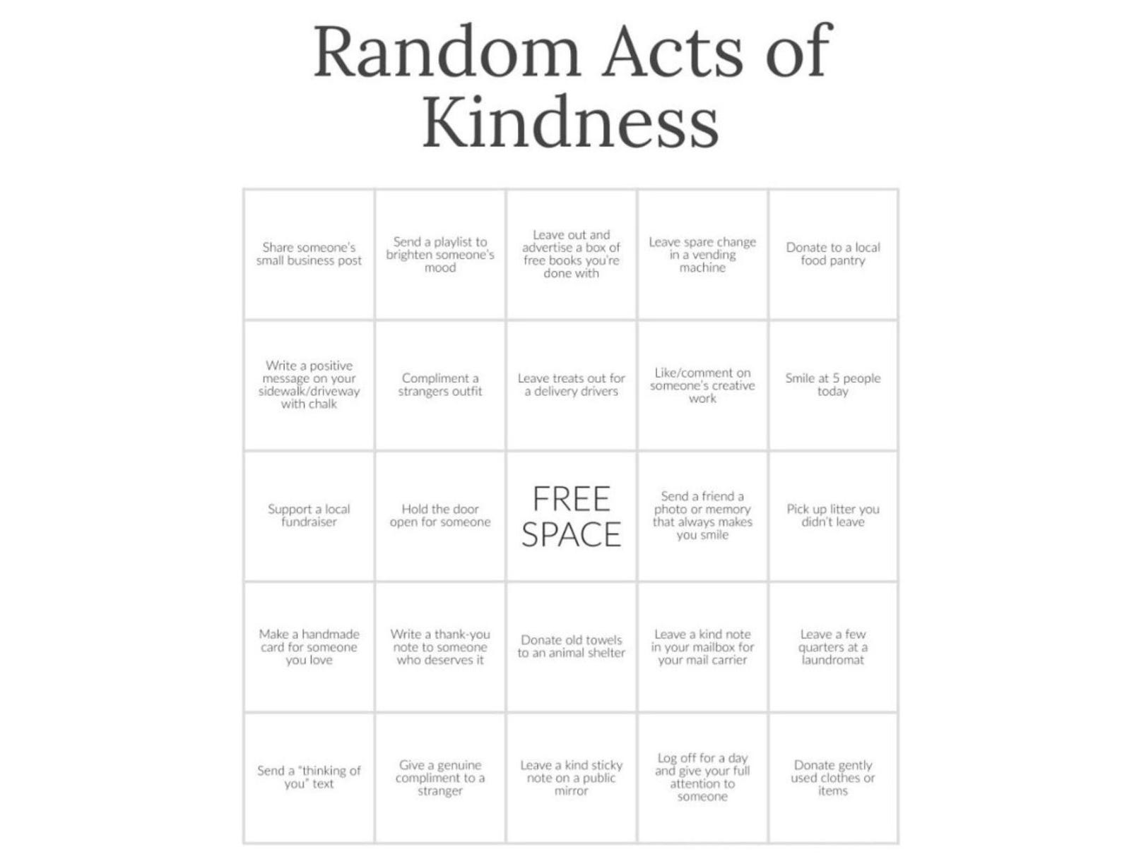 Set of 12 Random Acts of Kindness Bingo Cards Ink Saver JPEG Digital ...