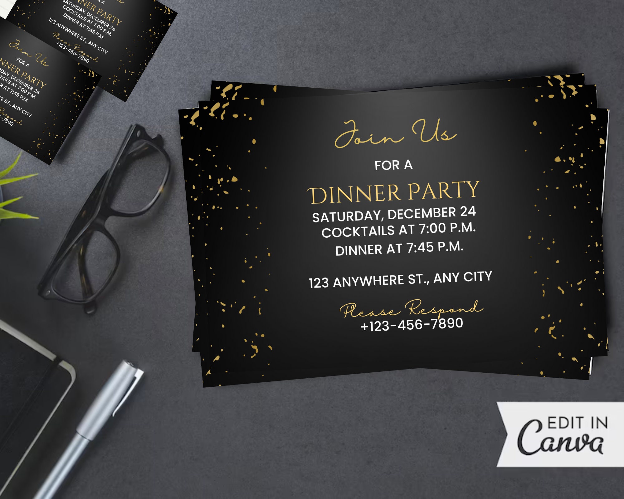 Black Elegant Dinner Party Invitation, Dinner Party Invitation Template, Minimalist Dinner ...