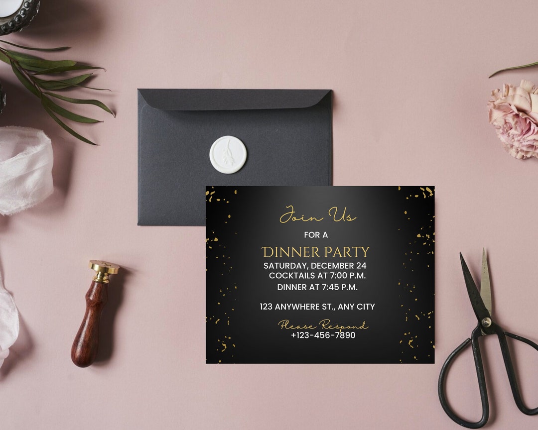 Black Elegant Dinner Party Invitation, Dinner Party Invitation Template ...