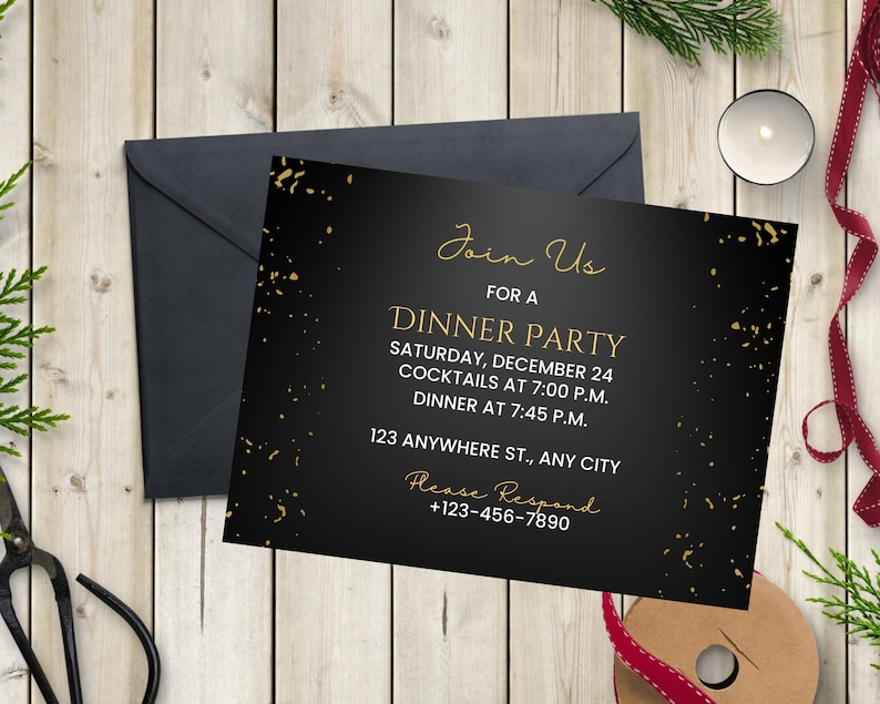 Black Elegant Dinner Party Invitation, Dinner Party Invitation Template ...