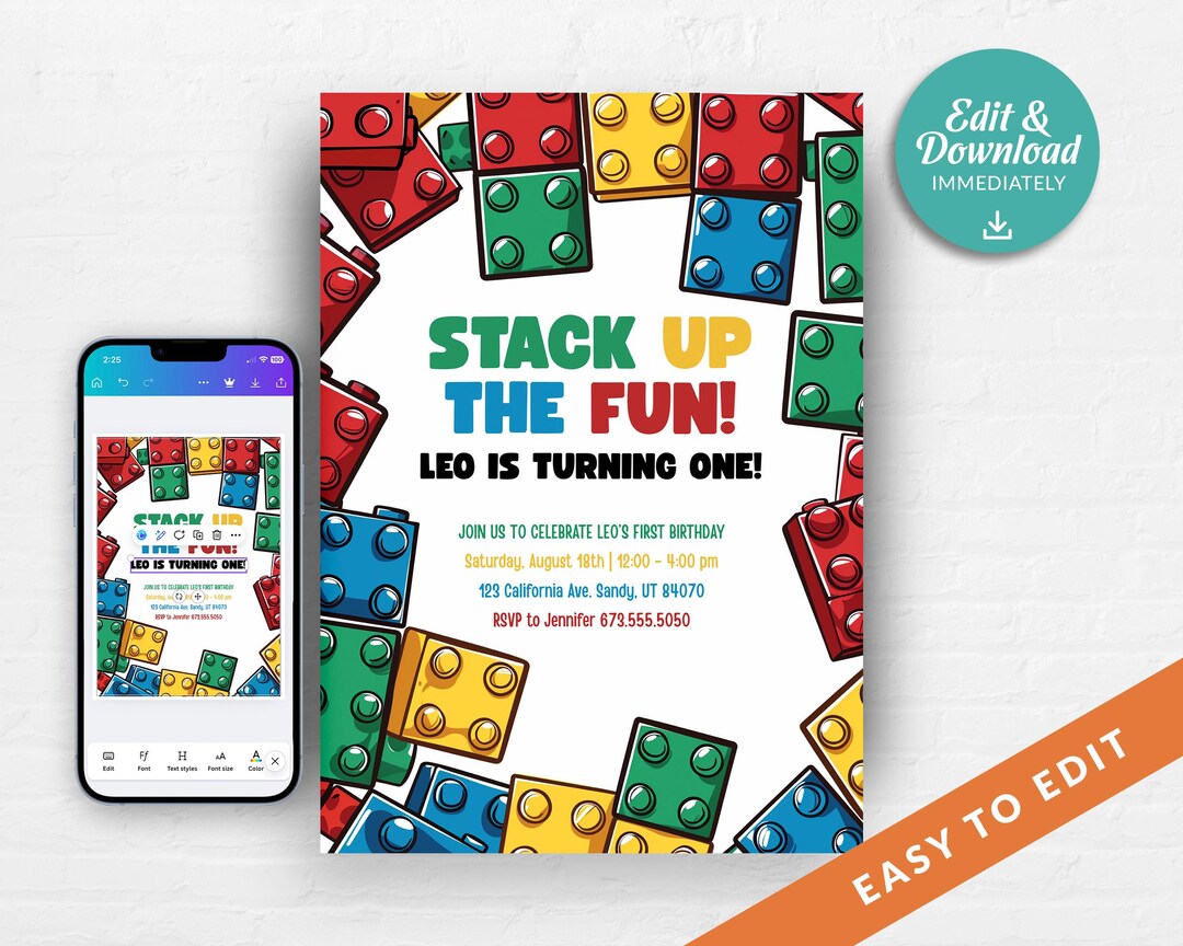 Editable Building Block Birthday Invitation Template | Printable Kids ...