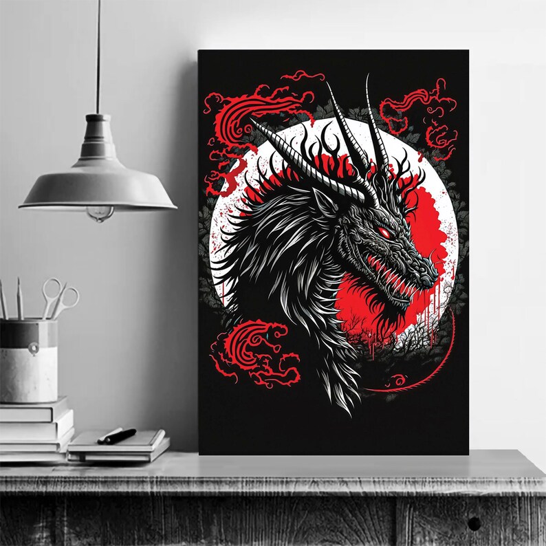 Japanese Demon Dragon - Canvas Art - Ready to Hang - Etsy