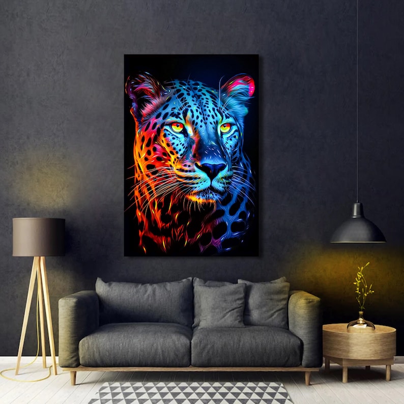 Leopard With Glow Lighting Effect - Canvas Art - Ready to Hang - Etsy