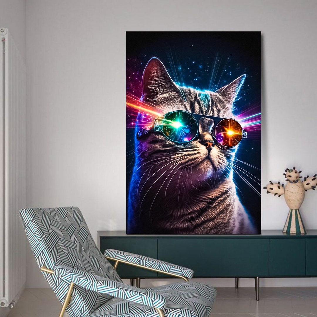 Cat Shooting Laser Rays From Its Eyes - Canvas Art - Ready to Hang - Etsy