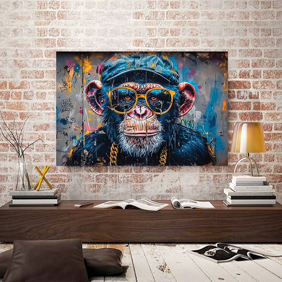 Modern Chimp Graffiti Art - Canvas Art - Ready to Hang - Etsy