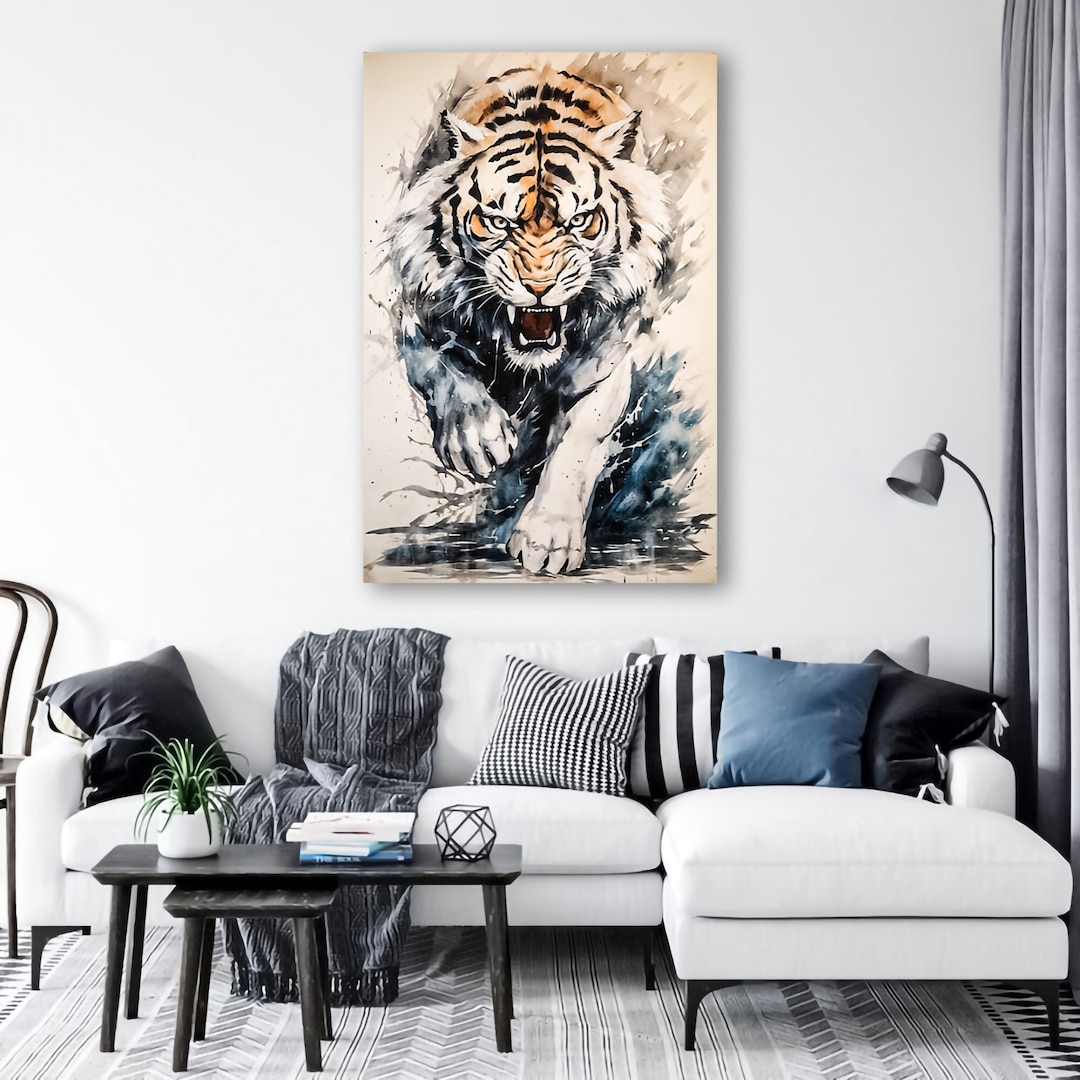 Ferocious Tiger Chinese Ink Painting - Canvas Art - Ready to Hang - Etsy