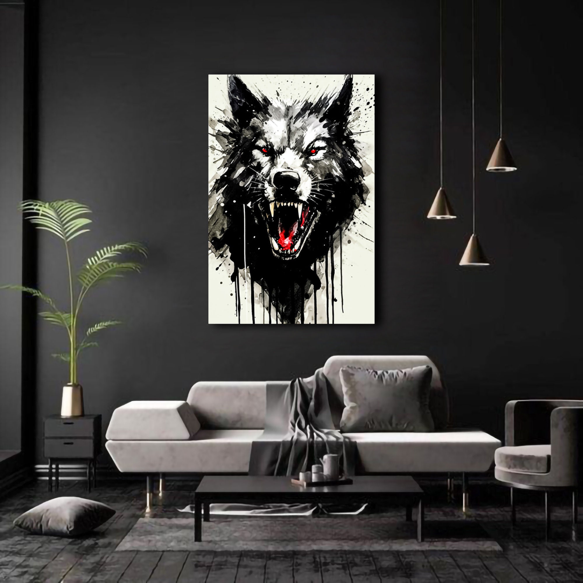 Abstract Ink Splatter Wolf - Canvas Art - Ready to Hang - Etsy