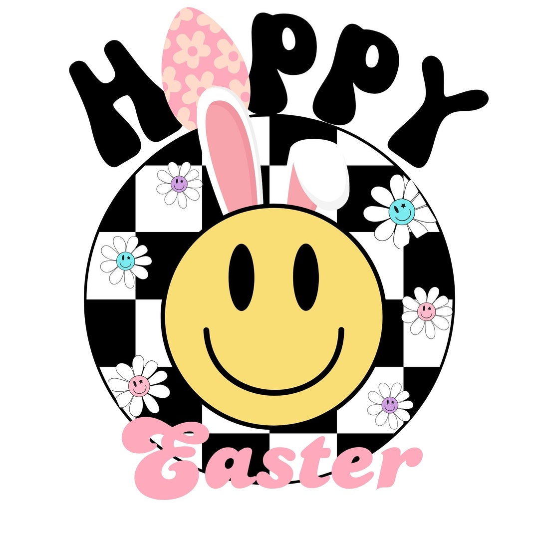 Hoppy Easter Smile Face With Bunny Ears for Sublimation, DTF, Clipart ...
