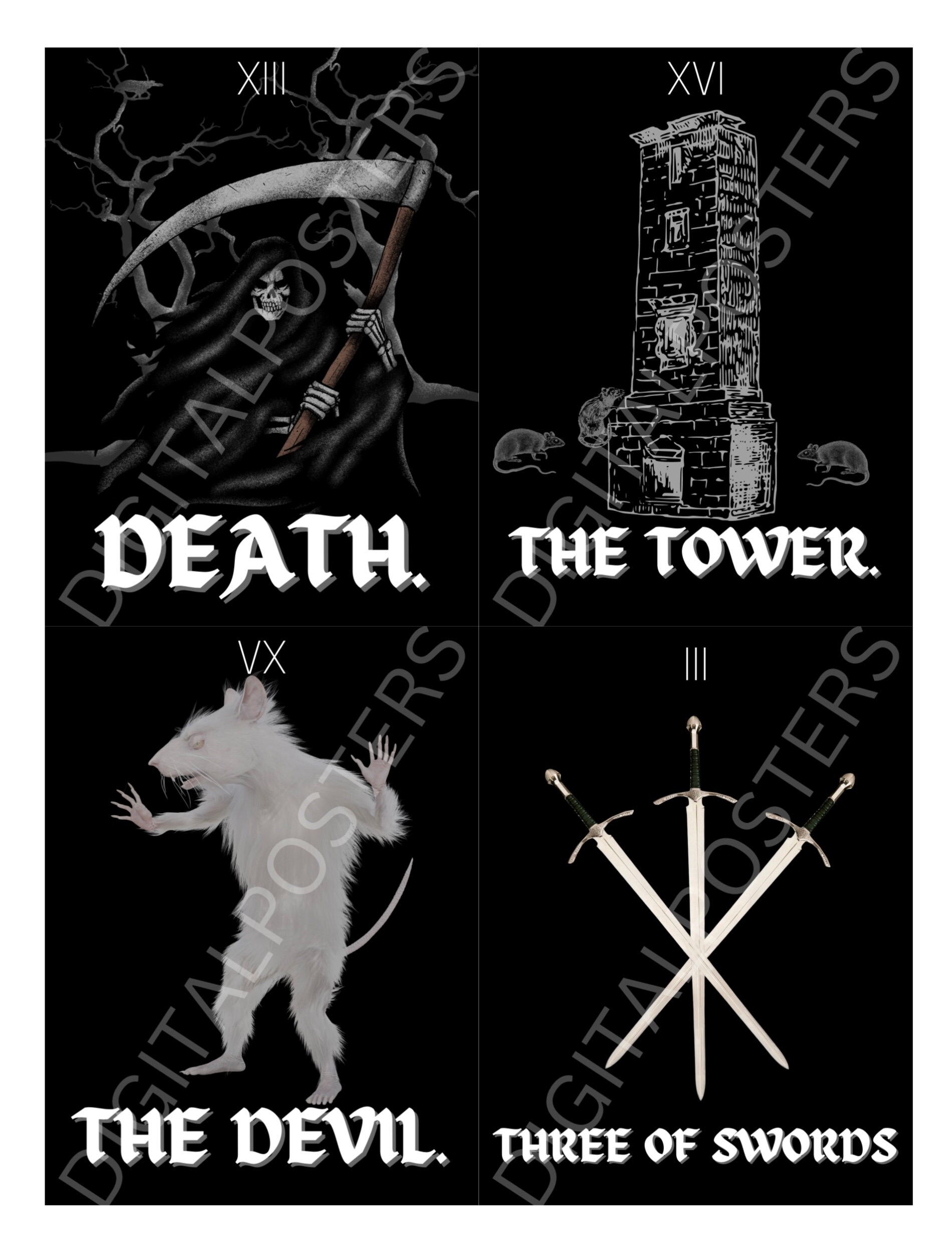 Set of 4 Dark Edgy Tarot Card Printable Posters Emo Room - Etsy Australia