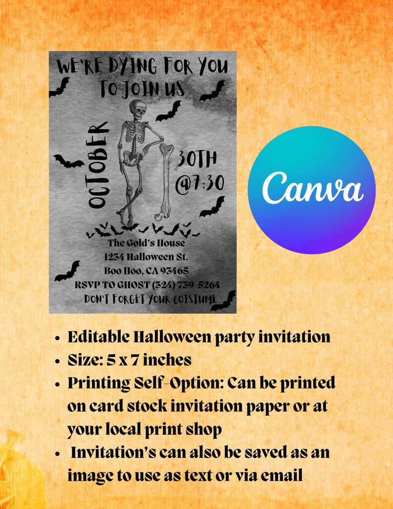 Skeleton Halloween Party Invitation - Etsy