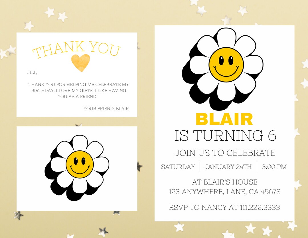 Floral & Smile Bundle Invitation - Etsy