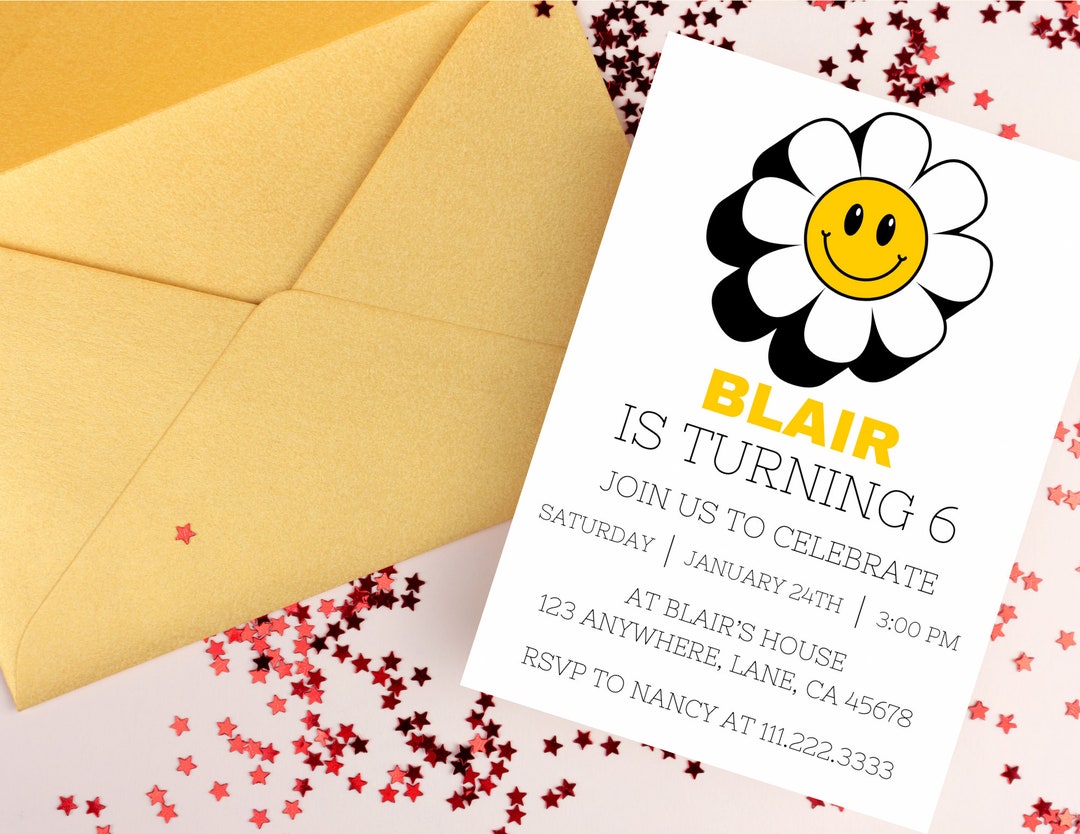 Smile & Floral Birthday Party Invitation - Etsy