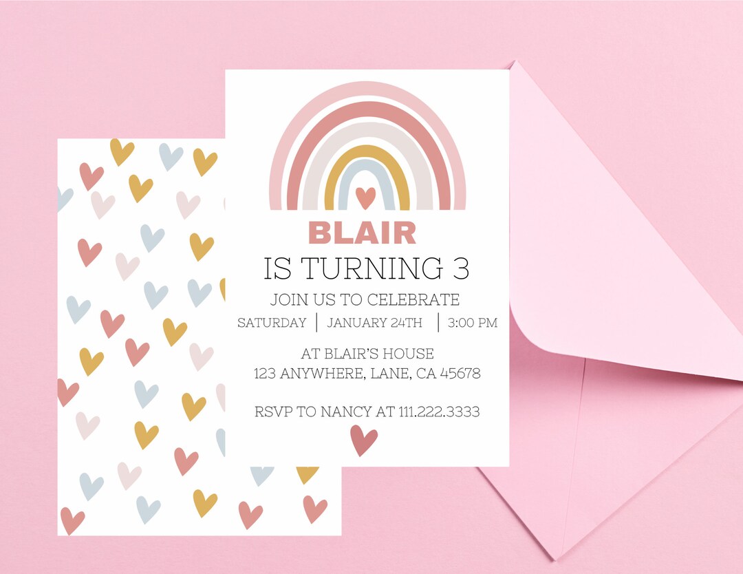 Rainbow & Hearts Birthday Party Invitation - Etsy