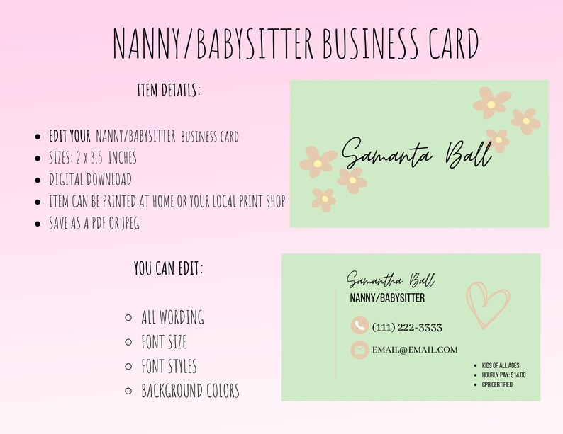Nanny/babysitter Business Card - Etsy