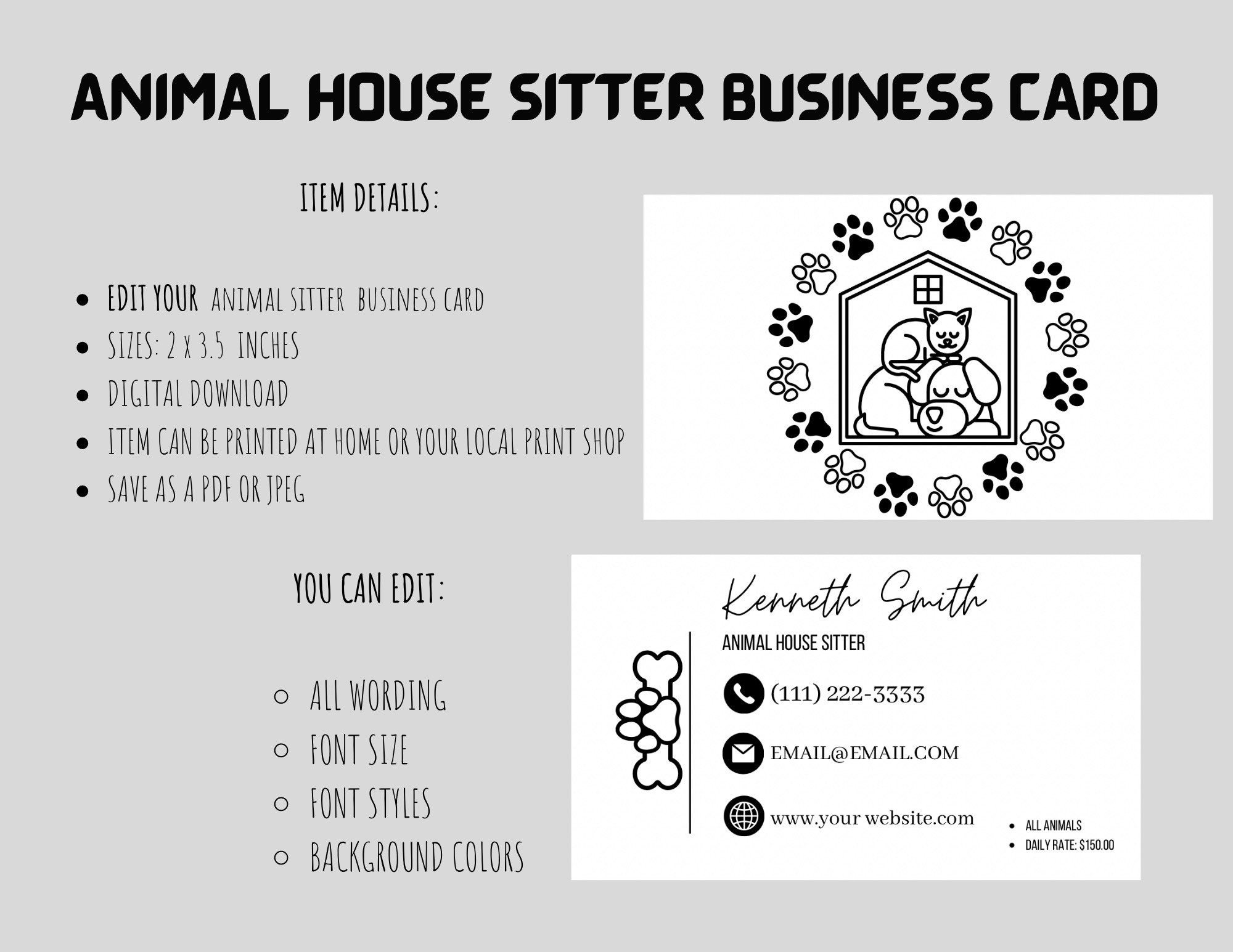 Animal House Sitting Business Card - Etsy