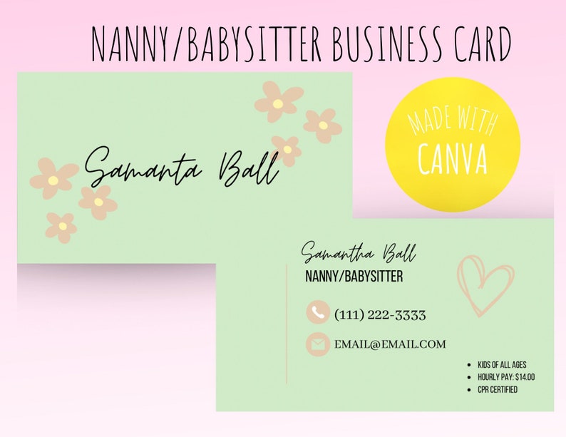 Nanny/babysitter Business Card - Etsy