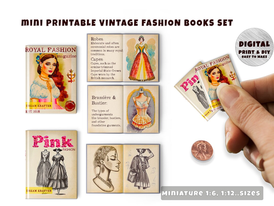 2 Mini Vintage Fashion Books With Pages 1:6/12 Sizes, Instant Download ...