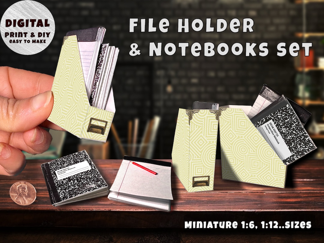 Miniature Notebook Set With File Holder Template (1:6 & 12), Instant ...