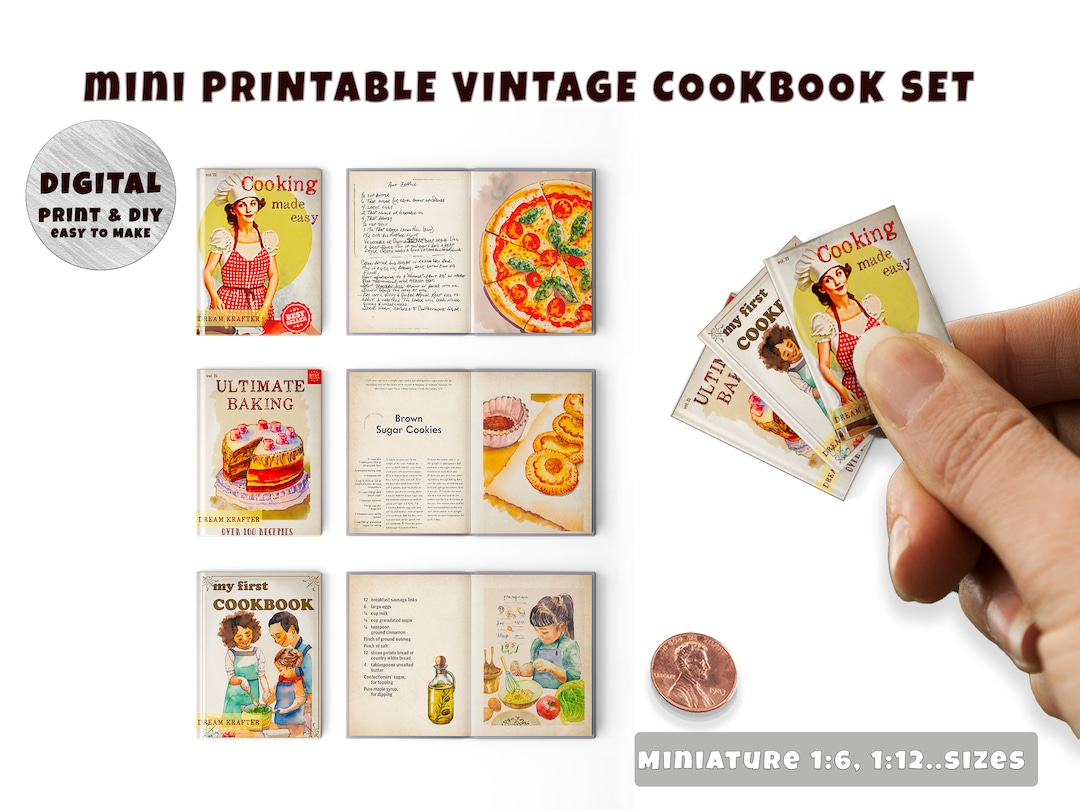 3 Mini Vintage Cooking Books With Pages (1:6, 12..), Instant Download ...