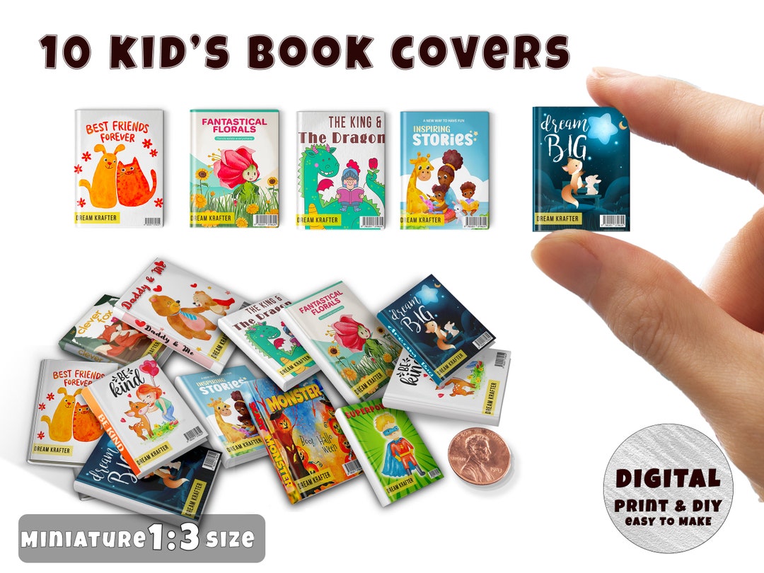 Miniature 10x Kid's Book Covers (1:3 Scale), Instant Download Printable ...