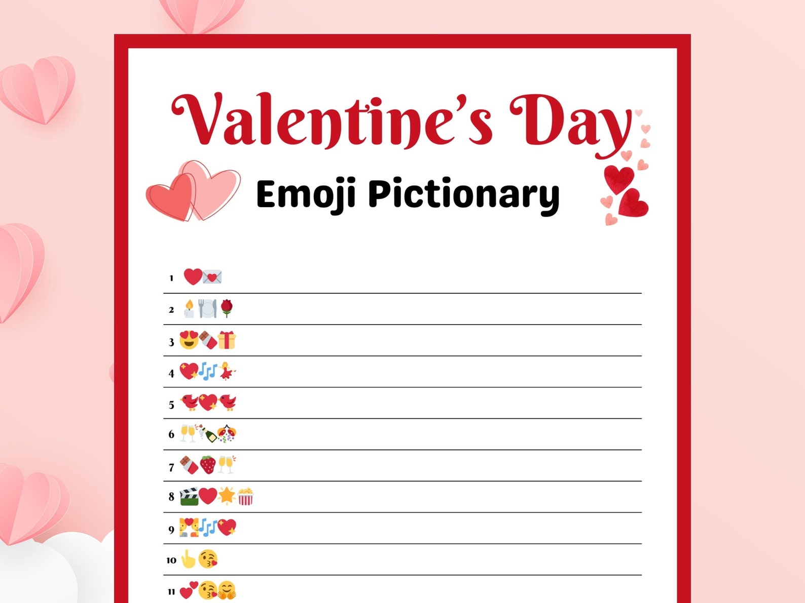 Valentine's Day Emoji Pictionary Game, Kid's Activity (PDF) - Etsy