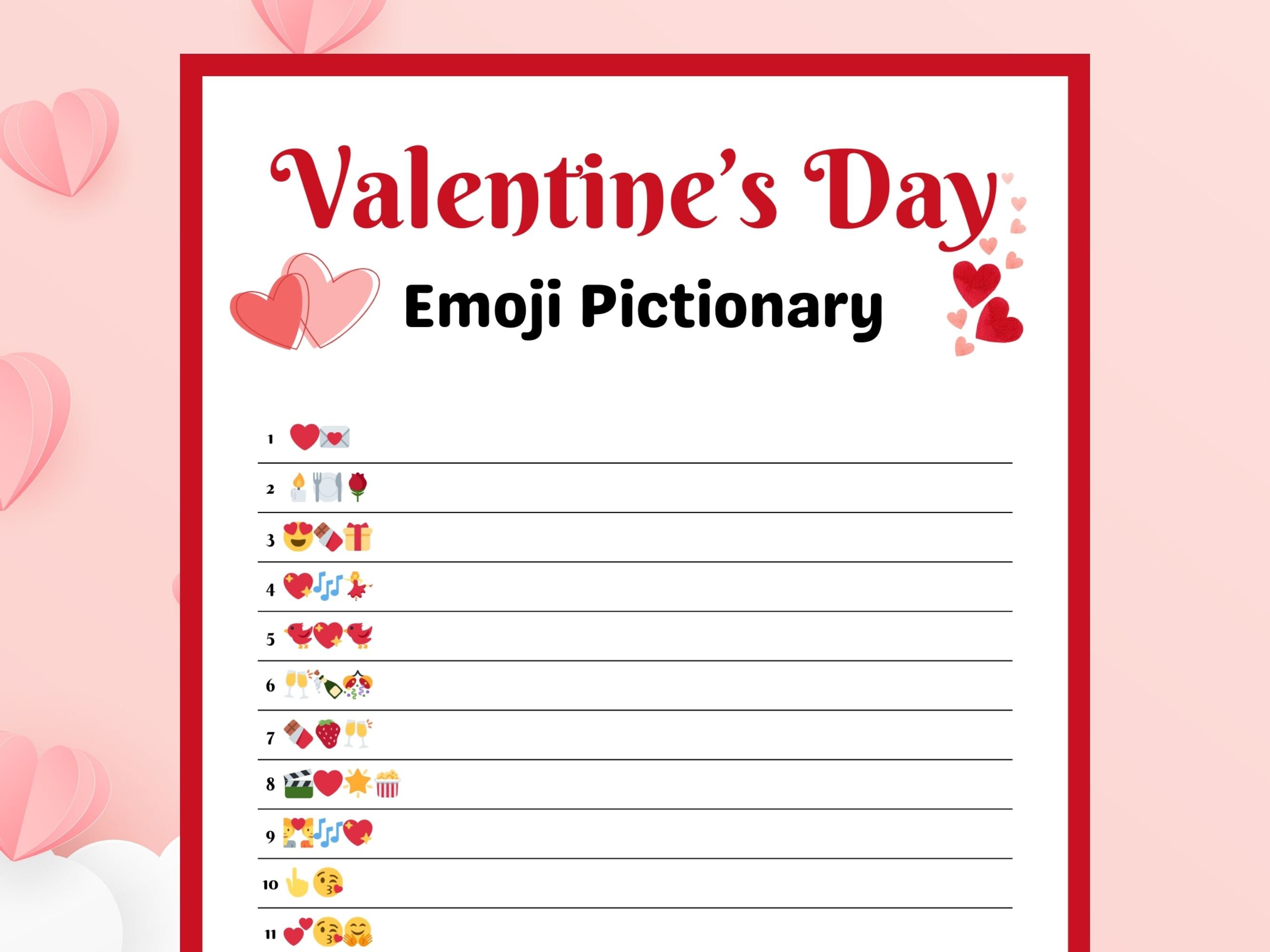 Valentines Day Emoji Pictionary, Valentines Day Party Game, Valentines ...