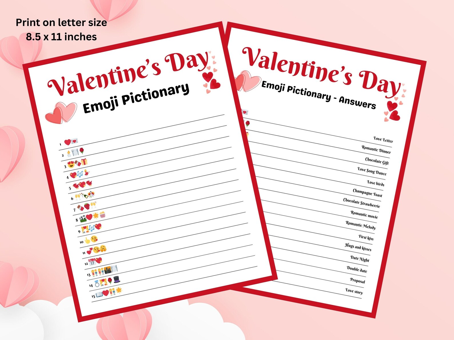 Valentine's Day Emoji Pictionary Game, Kid's Activity (PDF) - Etsy