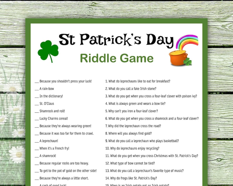 Shamrock Shuffle: St. Patrick's Day Riddle Game - Etsy