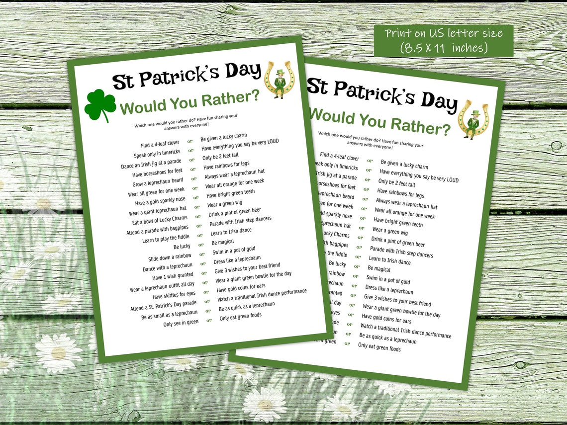 St. Patrick's Day Would You Rather: Shamrock Edition - Etsy