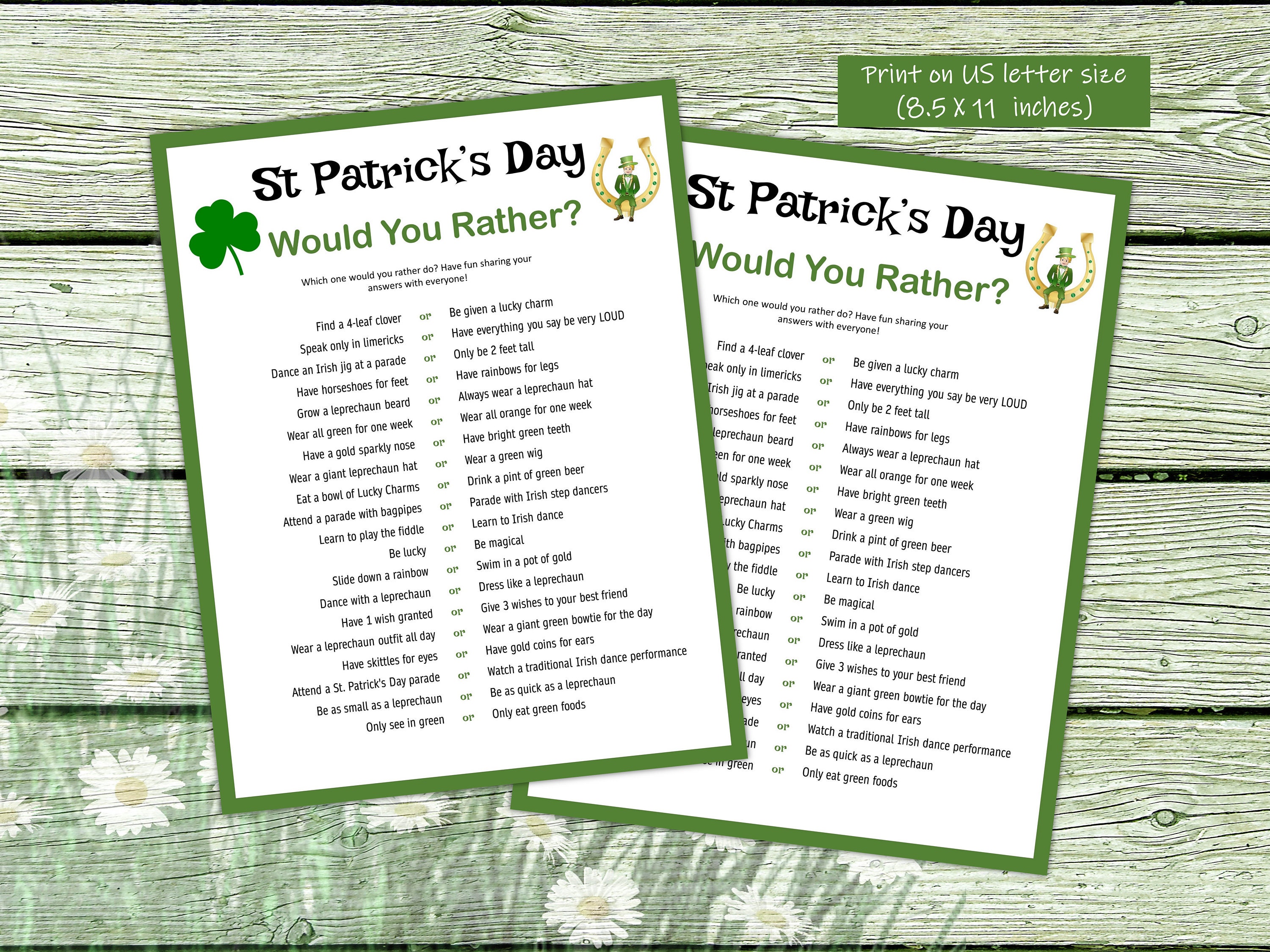 St. Patrick's Day Would You Rather: Shamrock Edition - Etsy