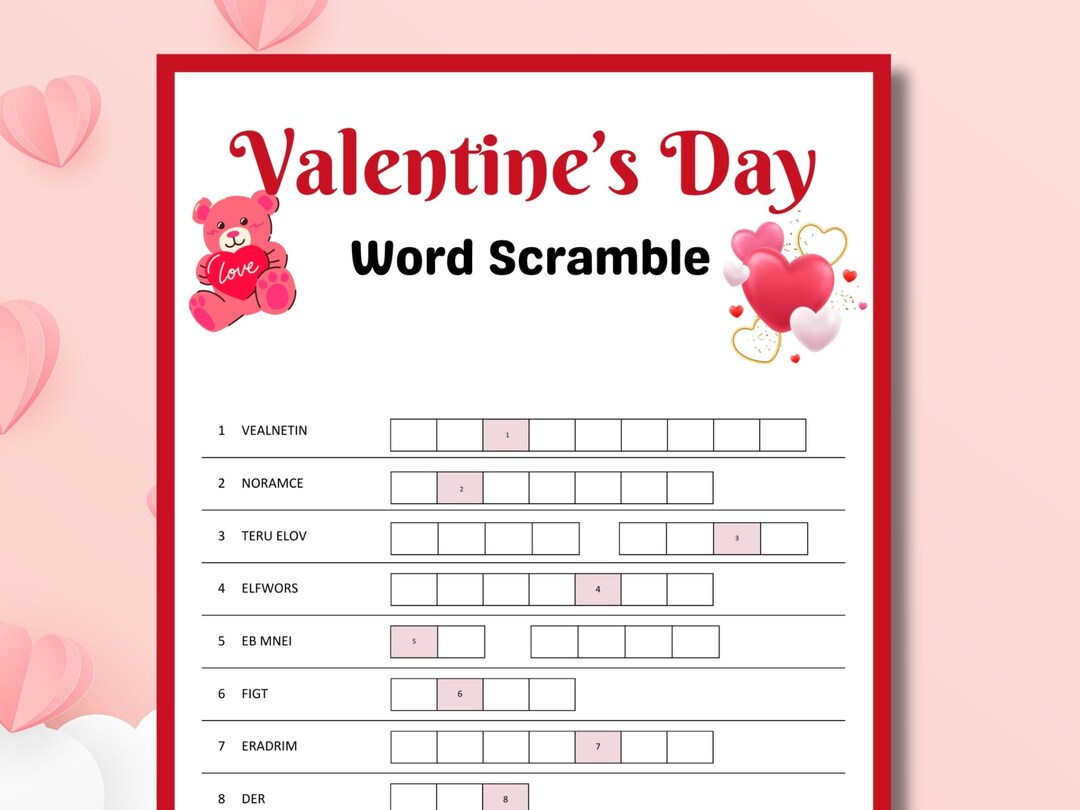 Valentines Day Party Game Word Scramble. - Etsy