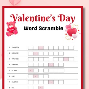 Valentines Day Party Game Word Scramble. - Etsy