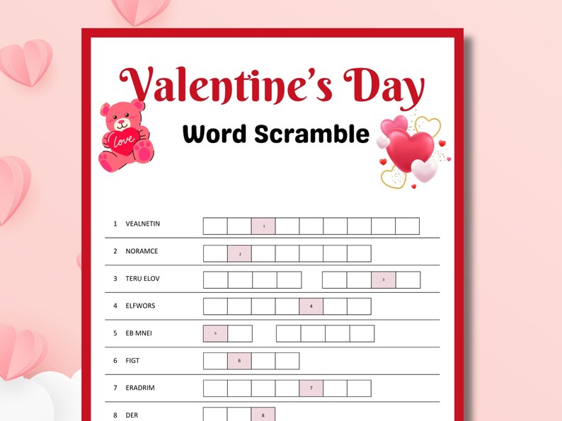 Valentines Day Party Game Word Scramble. - Etsy