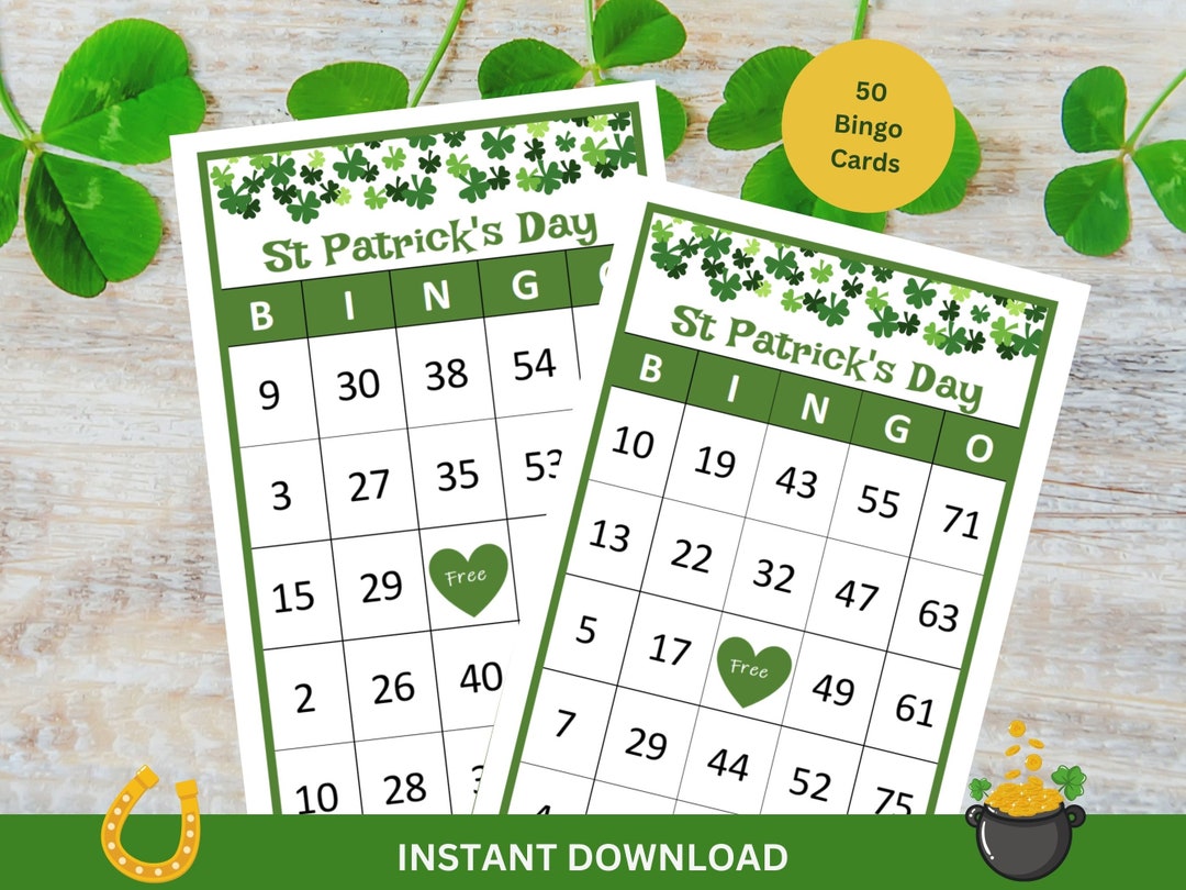 50 St Patrick's Day Bingo Cards | St Patrick's Day Party Game | Fun St ...