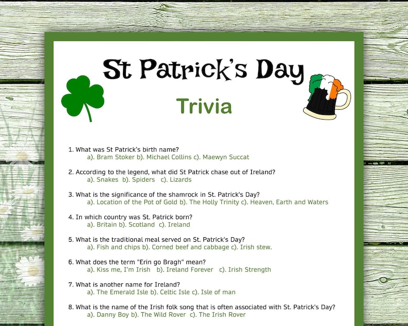 Luck of the Irish: St. Patrick's Day Trivia Challenge - Etsy