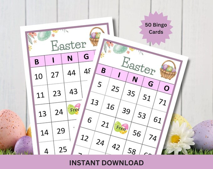 Easter Bingo Cards: Printable Bingo Cards, Black and White, 50 Cards ...