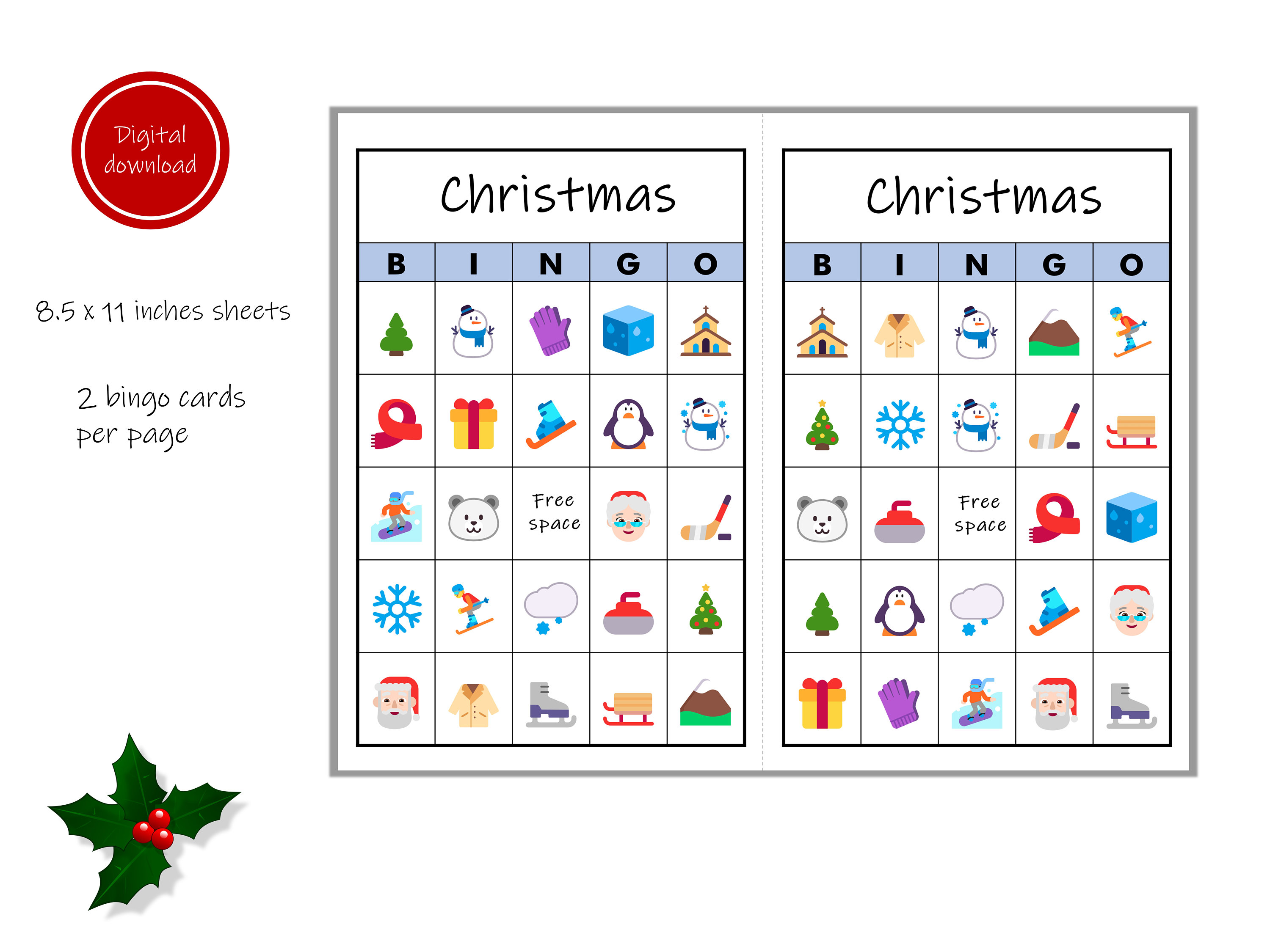 50 Christmas Bingo Cards | Printable Christmas Bingo | Christmas Party ...