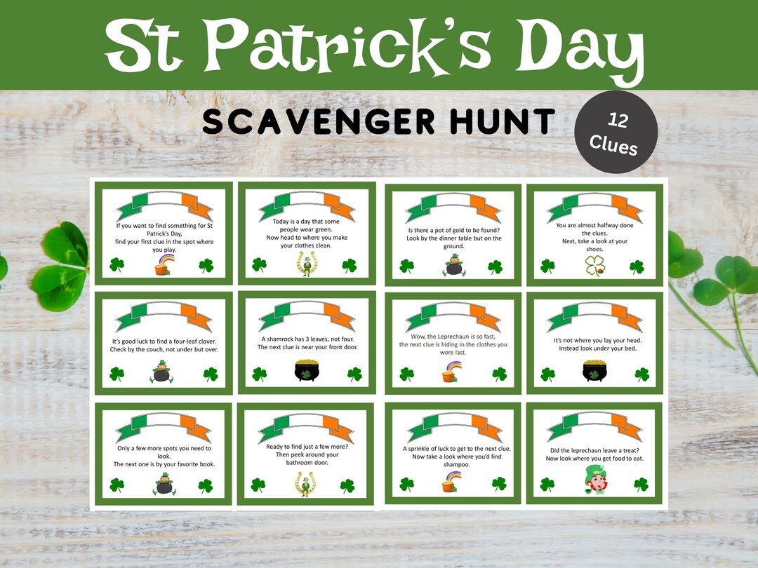 St. Patricks Day Scavenger Hunt Indoor, St Patricks Day Treasure Hunt ...