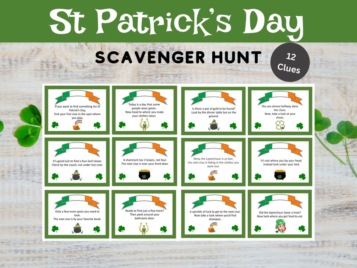 St. Patricks Day Scavenger Hunt Indoor, St Patricks Day Treasure Hunt ...