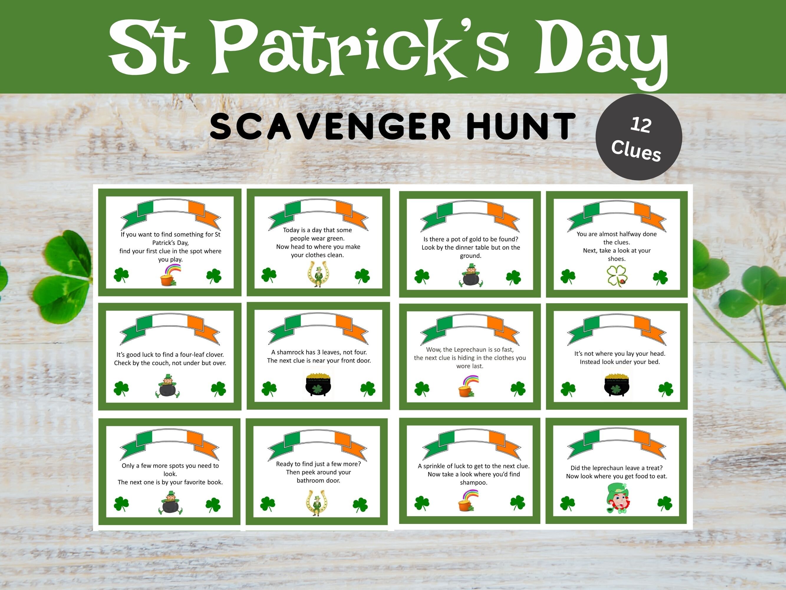 St. Patricks Day Scavenger Hunt Indoor, St Patricks Day Treasure Hunt ...